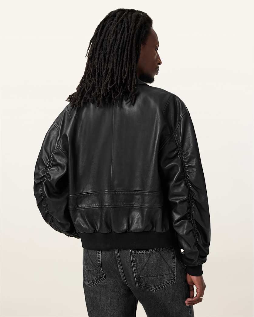 Marco Oversized Leather Bomber Jacket Black | ALLSAINTS
